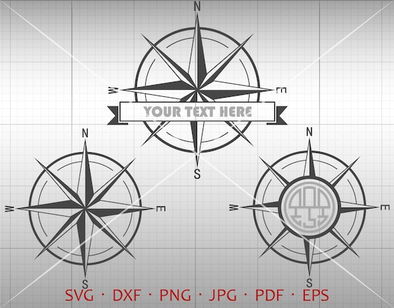 Compass SVG Compass Monogram Frame Compass Clipart | Etsy