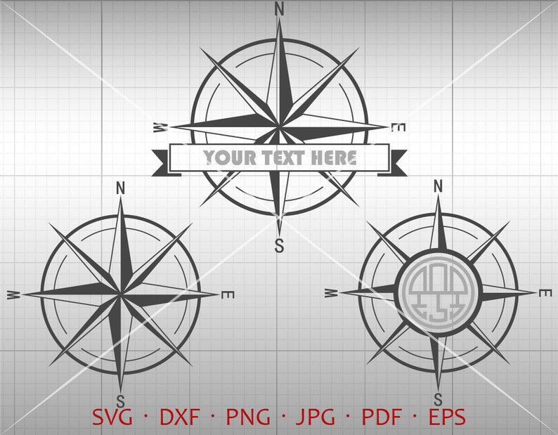 Compass SVG Compass Monogram Frame Compass Clipart - Etsy