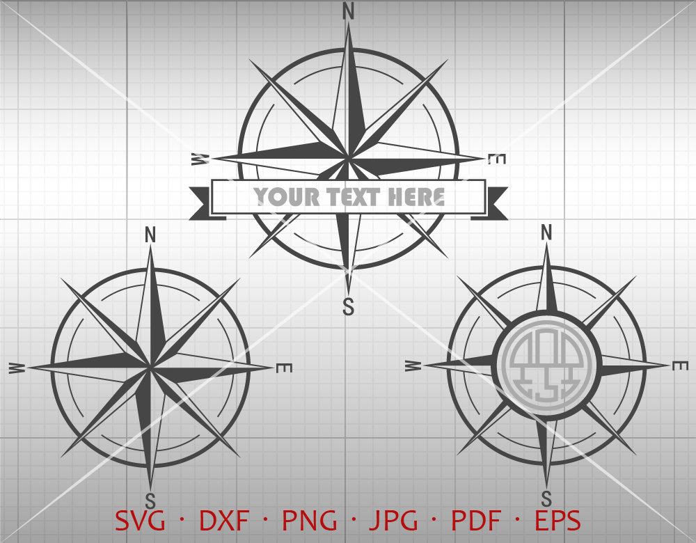 Compass SVG Compass Monogram Frame Compass Clipart | Etsy