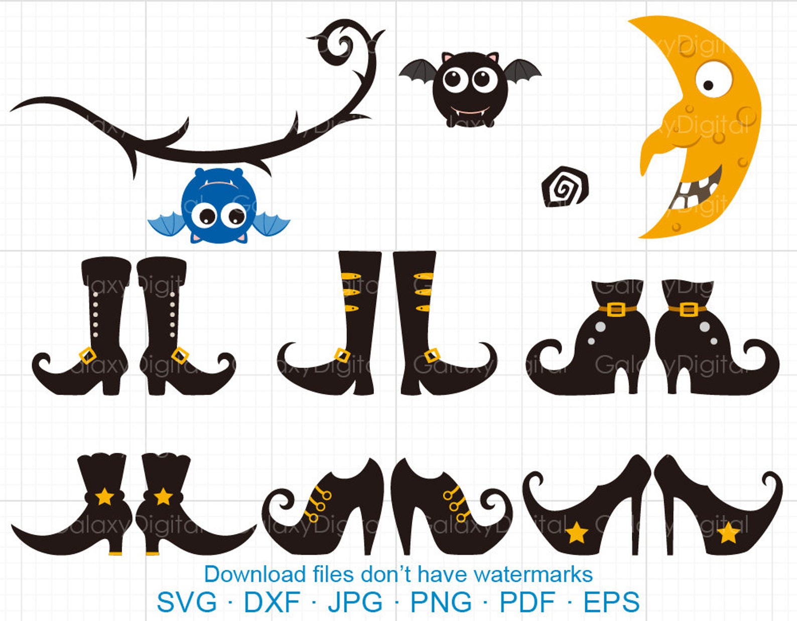 Halloween Witch Shoes SVG Bat Vine Moon Witch Clipart SVG | Etsy