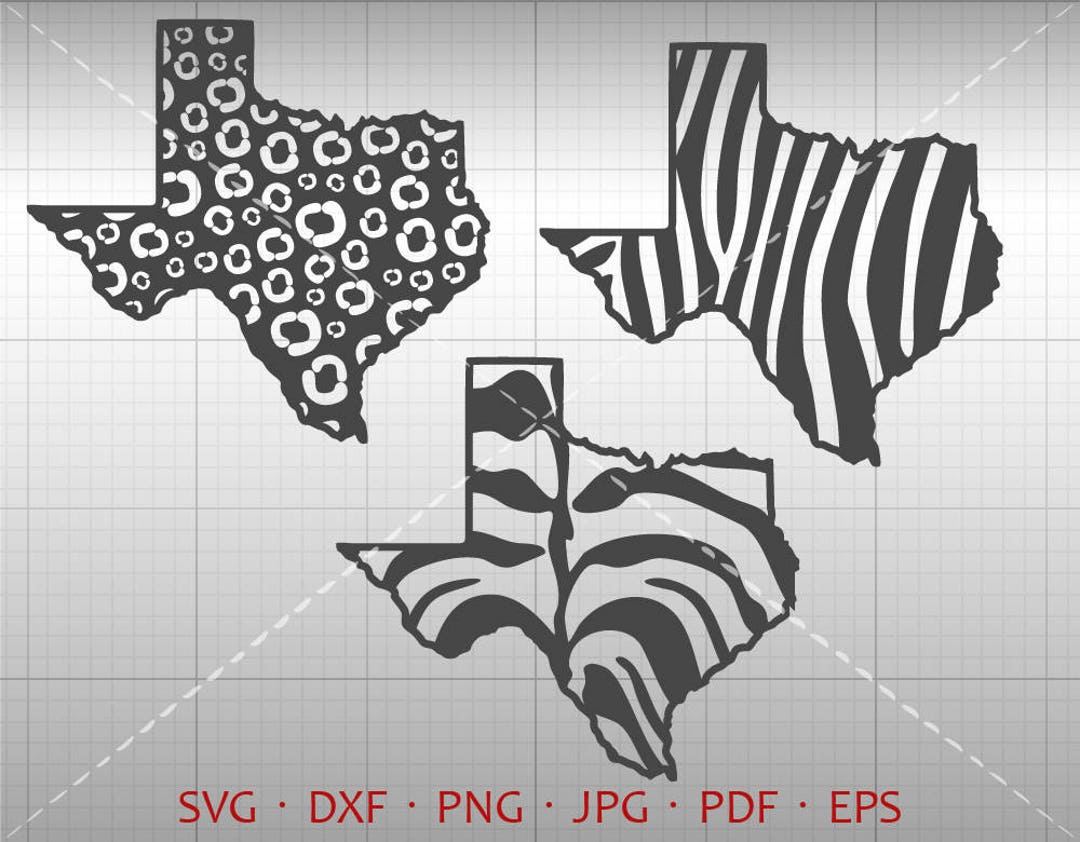 Animal Texas Map SVG, TX State Outline Clipart DXF, Zebra Stripe, Tiger ...