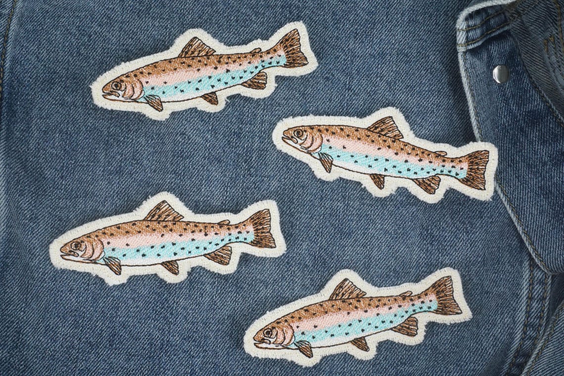 Rainbow Trout Embroidered Patch, Fish Canvas Applique, Spotted Seatrout ...