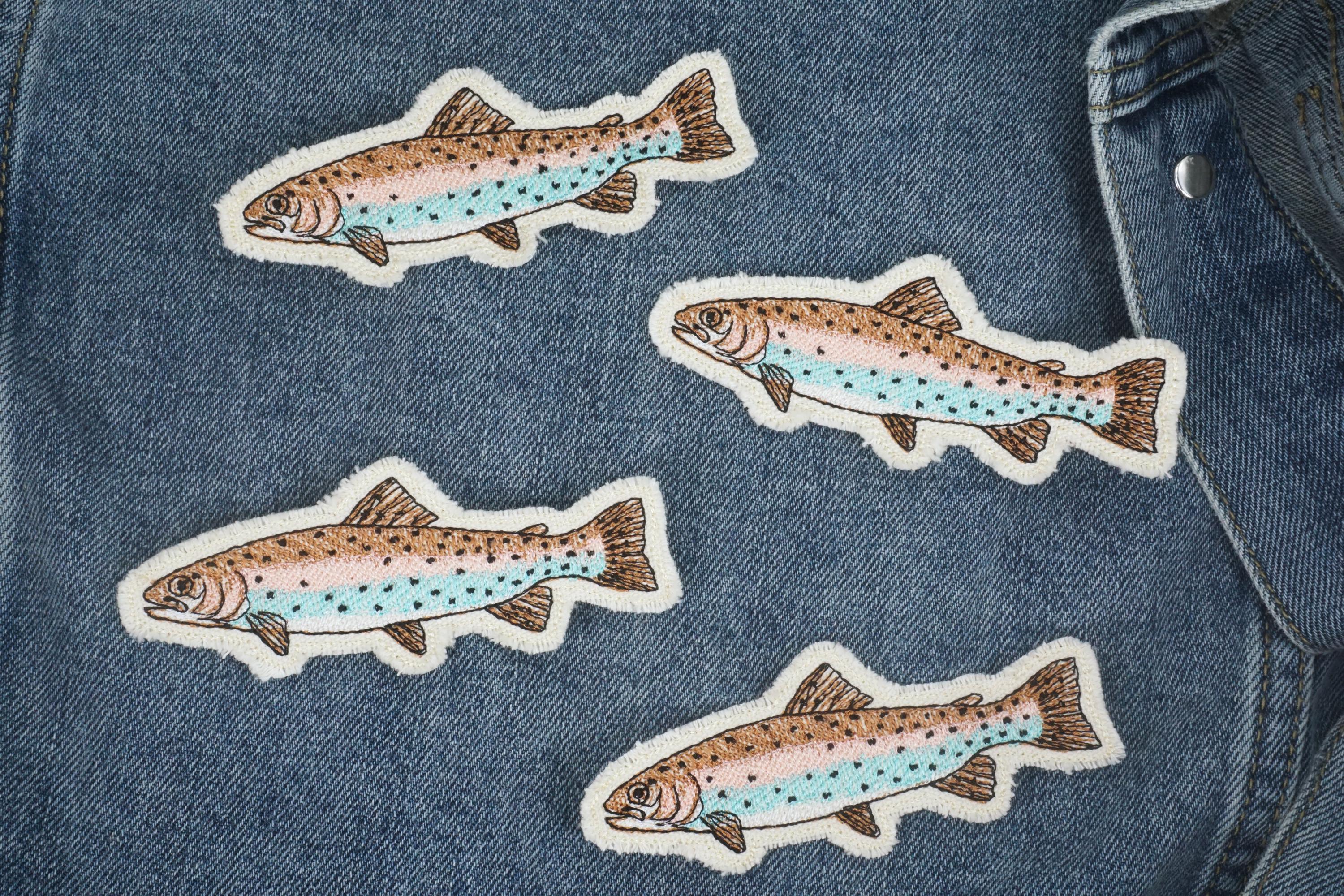 Rainbow Trout Embroidered Patch, Fish Canvas Applique, Spotted Seatrout ...