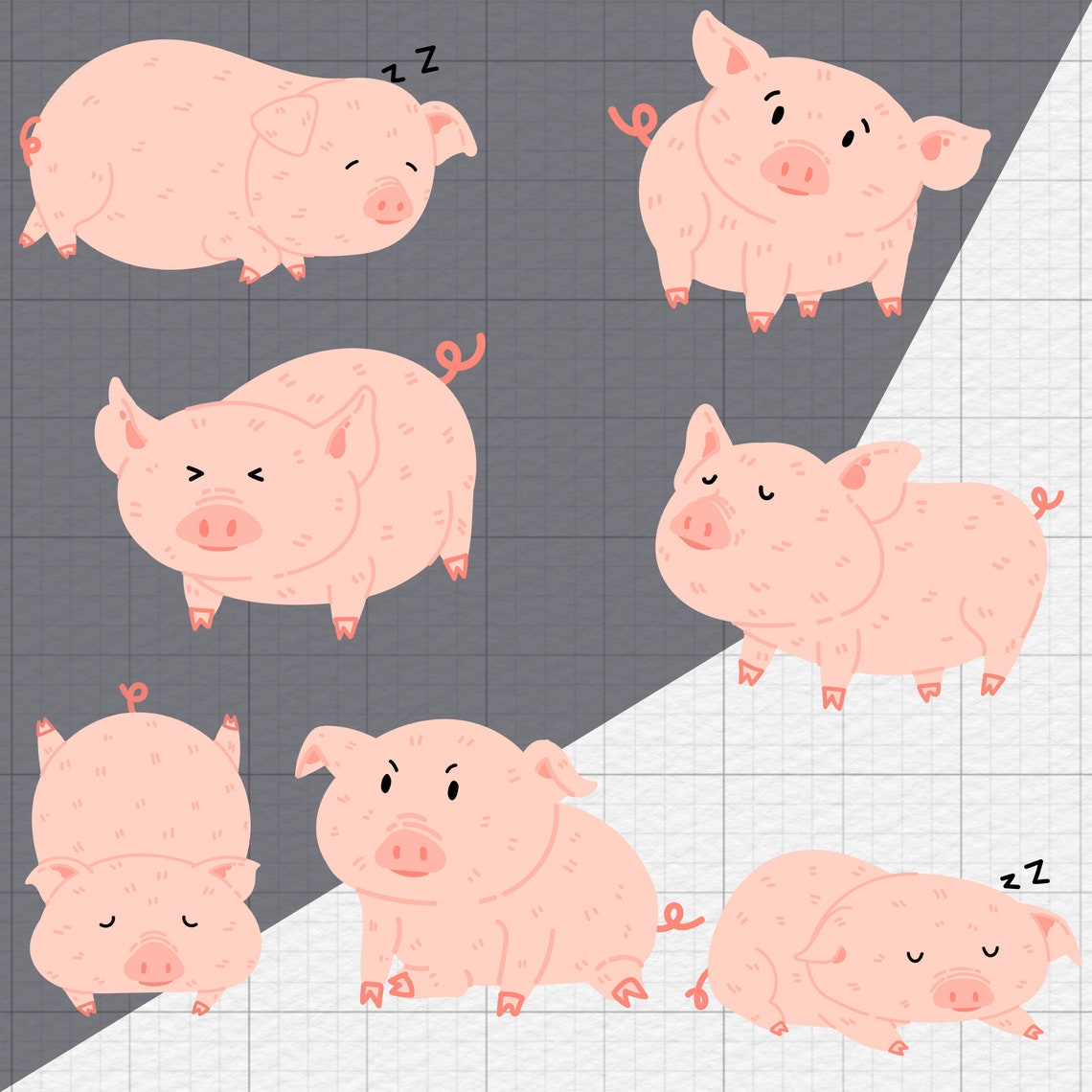 Cute Piggy Clipart, Farm Hand Drawn Clip Art PNG, Commercial Use, Pig ...