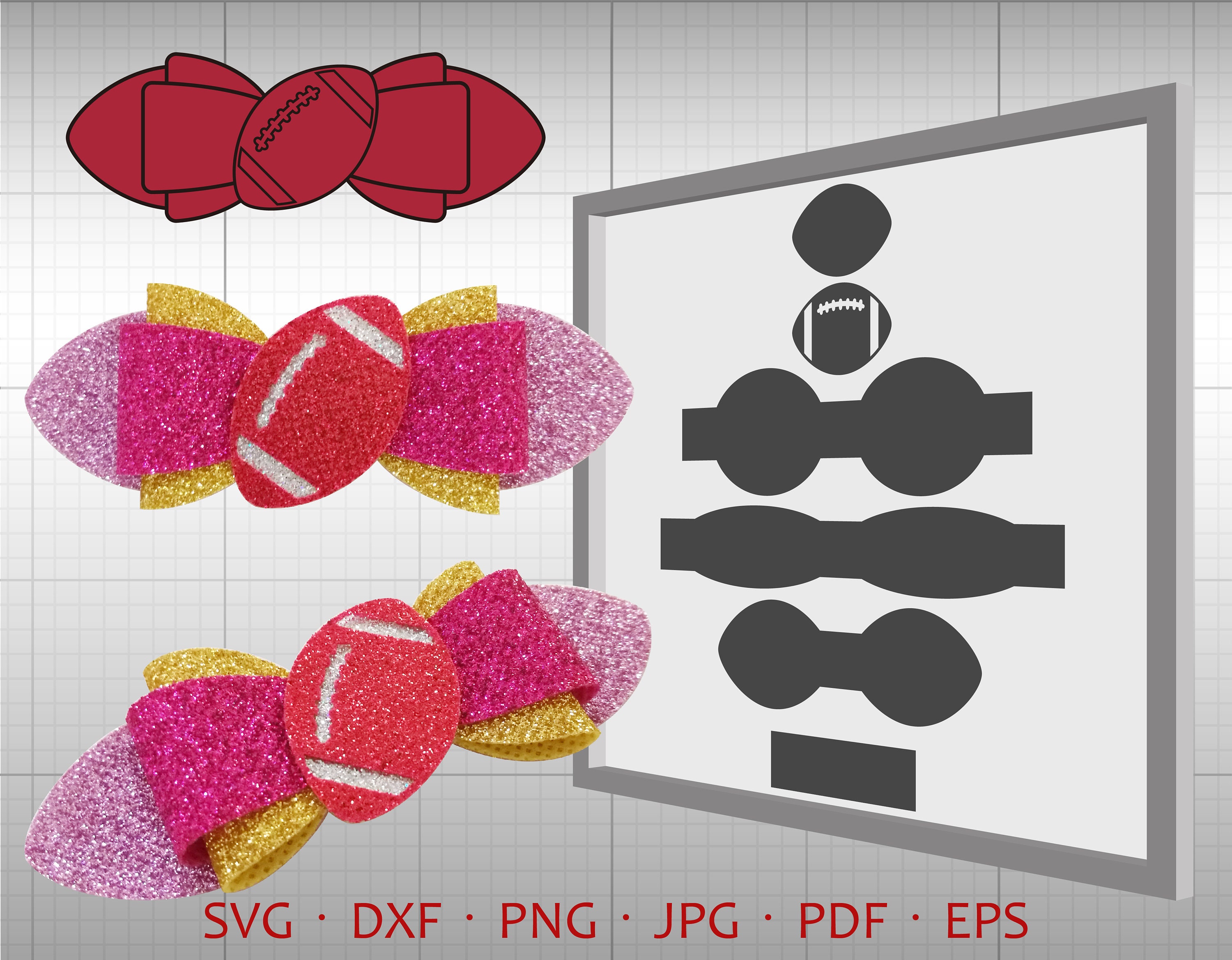 Football Bow SVG, Sport Bow Cut File, Leather Hair Accessories Making ...