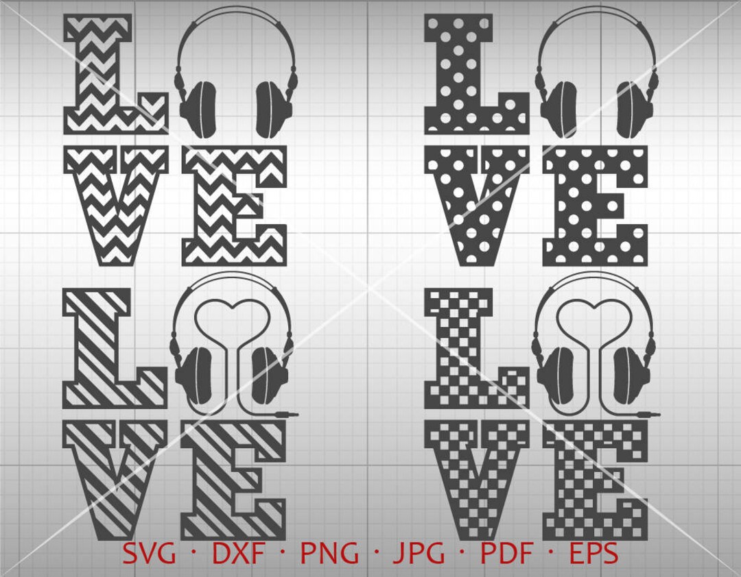 Love Music Svg, Love Headphone Clipart, Chevron, Polka Dot, Checker ...