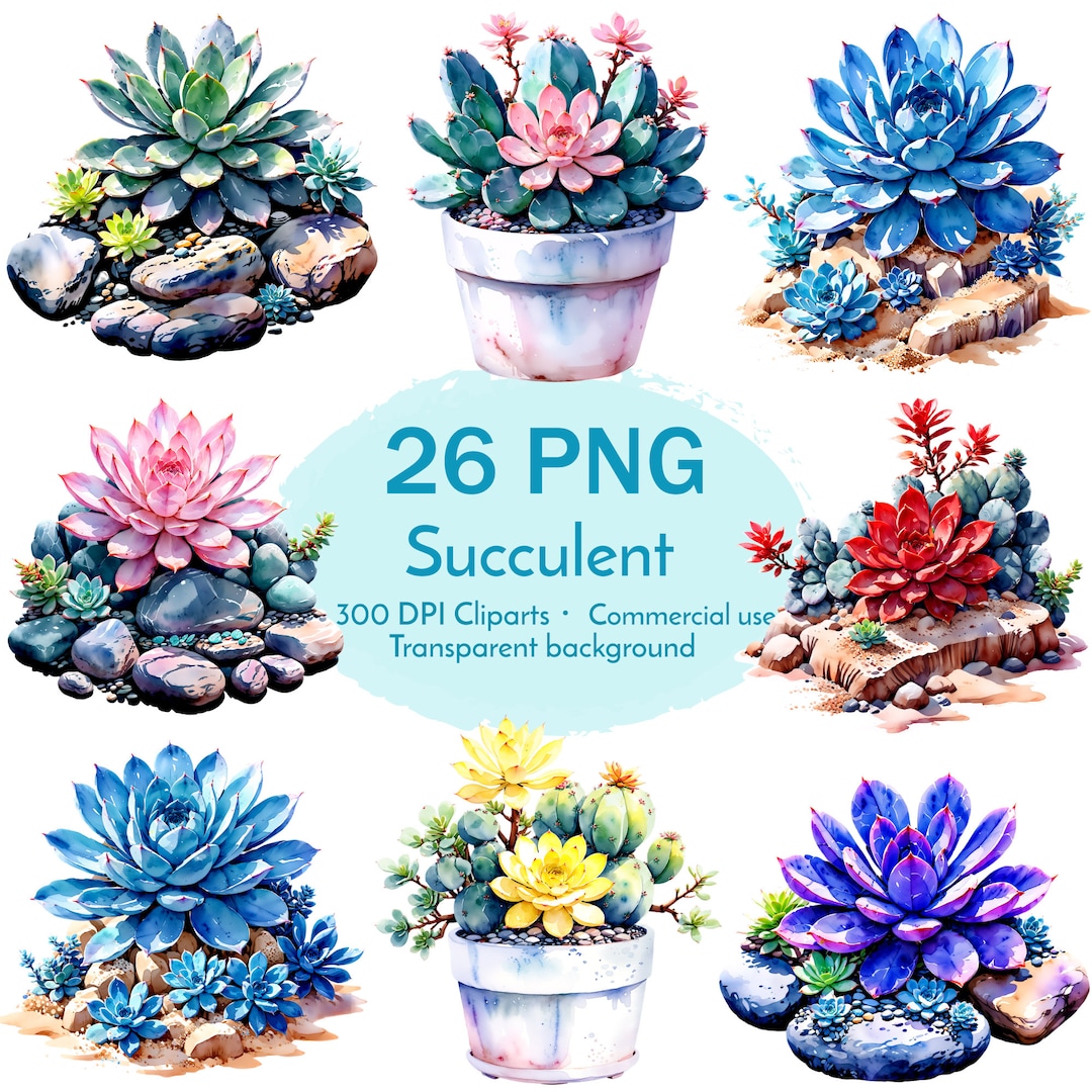 Watercolor Succulent Plants Clipart, Succulent PNG Instant Download for ...