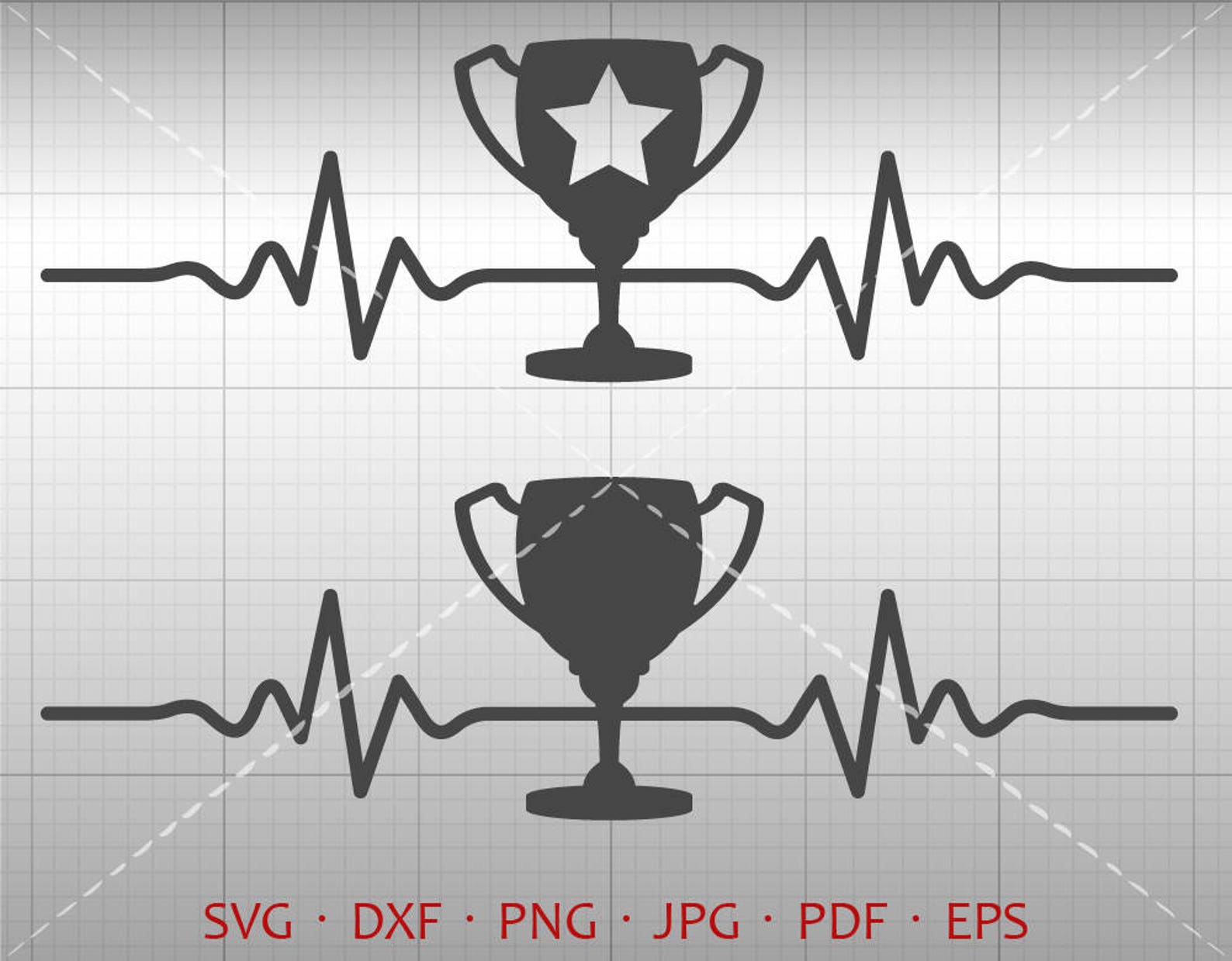 Heartbeat Trophy SVG EKG Champion Clipart DXF Silhouette | Etsy