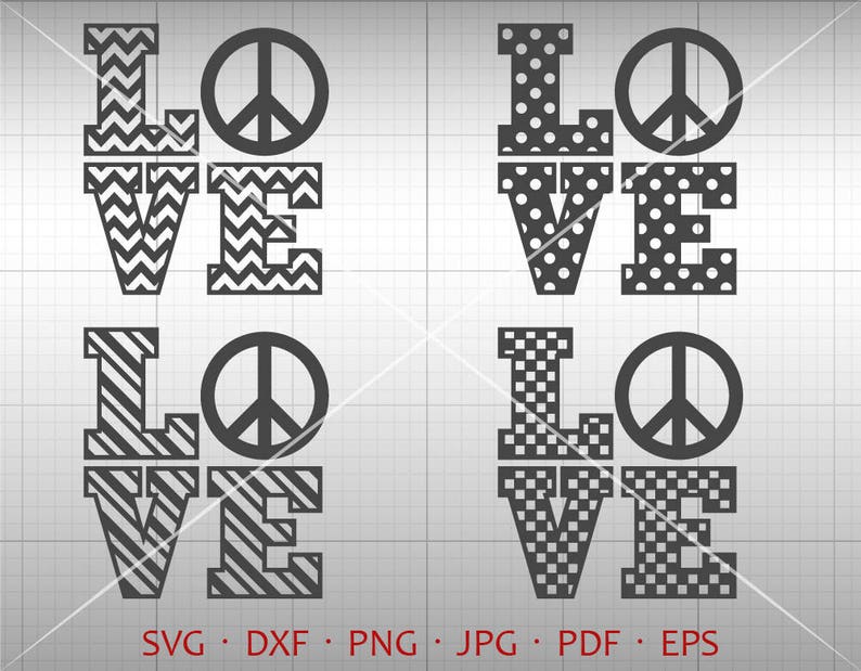 Love Peace Svg, Love Peace Clipart, Chevron, Polka Dot, Checker Peace ...