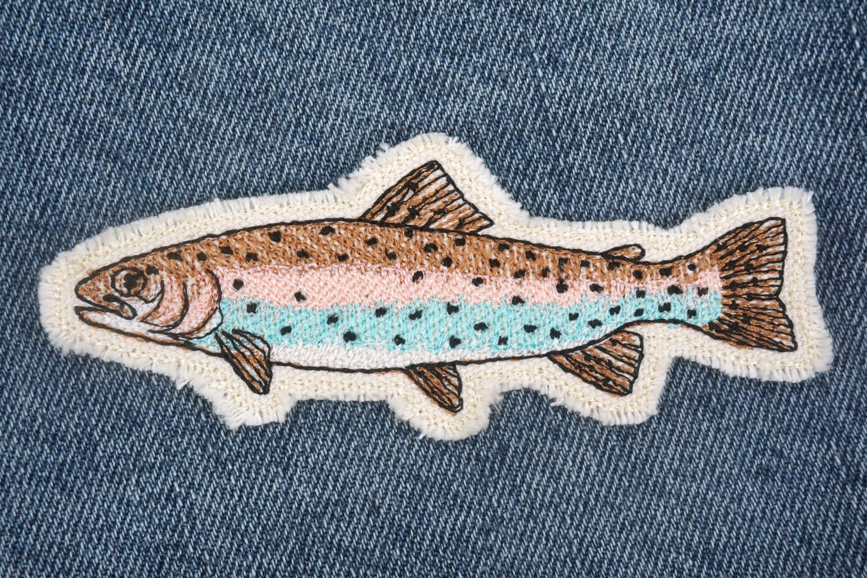 Rainbow Trout Embroidered Patch, Fish Canvas Applique, Spotted Seatrout ...