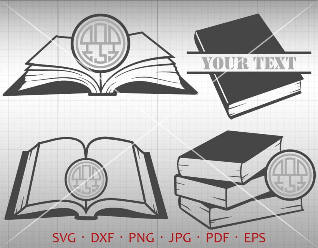 Book SVG, Book Monogram Frame, Library Clipart Vector Silhouette Cricut ...