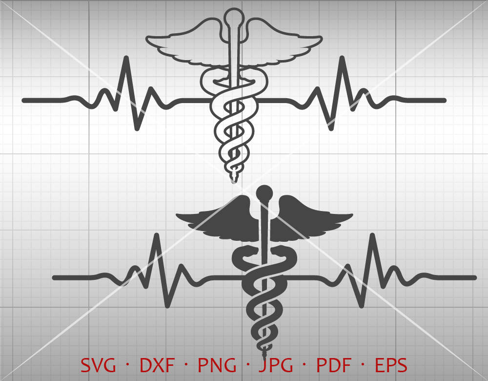 Heartbeat Caduceus SVG, EKG Medical Symbol Clipart Doctor, Nurse Vector ...