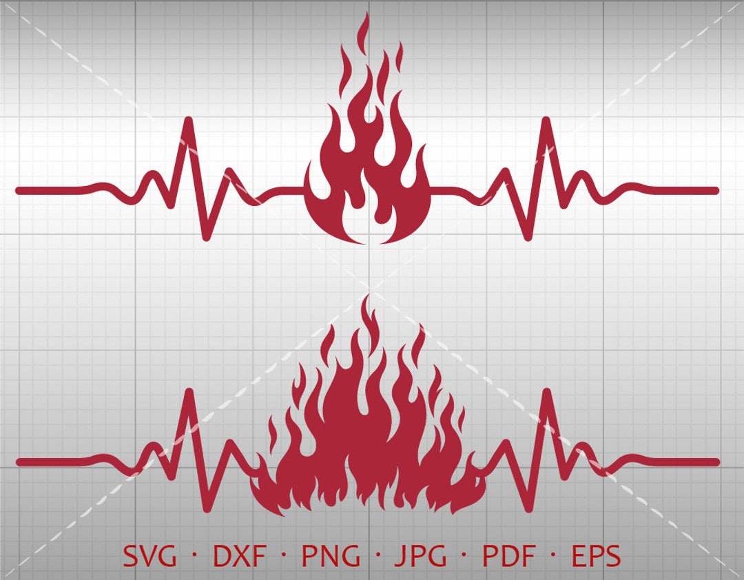 Heartbeat Fire SVG, EKG Fire Clipart Flame DXF Silhouette Cricut Cut ...