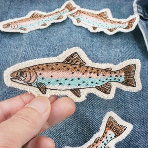 Rainbow Trout Embroidered Patch, Fish Canvas Applique, Spotted Seatrout ...