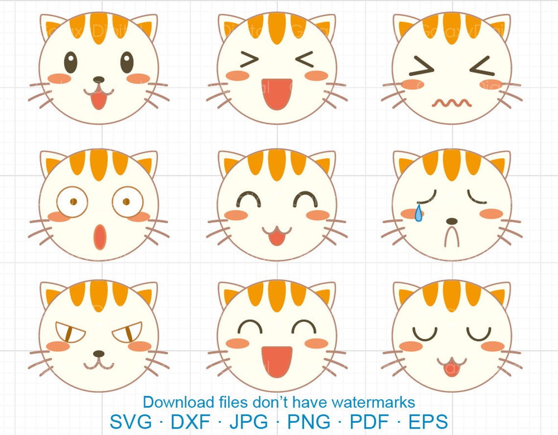 Cute Cat Face Clipart SVG II Kawaii SVG Dxf Silhouette Cricut | Etsy