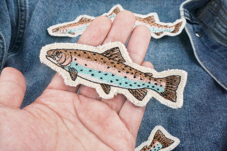 Rainbow Trout Embroidered Patch, Fish Canvas Applique, Spotted Seatrout ...