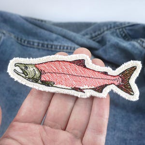 Red Salmon Embroidered Patch, Fish Canvas Applique, Oncorhynchus Nerka ...