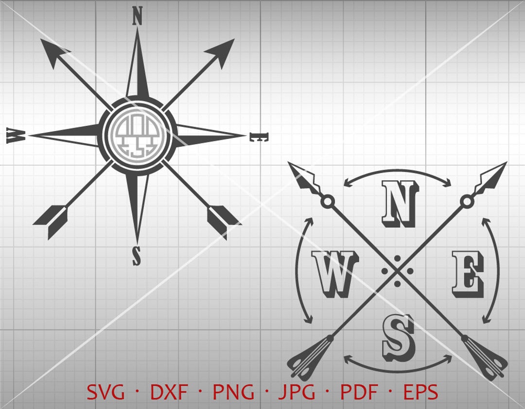 Arrow Compass SVG, Arrow Compass Monogram Frame, Compass Clipart ...