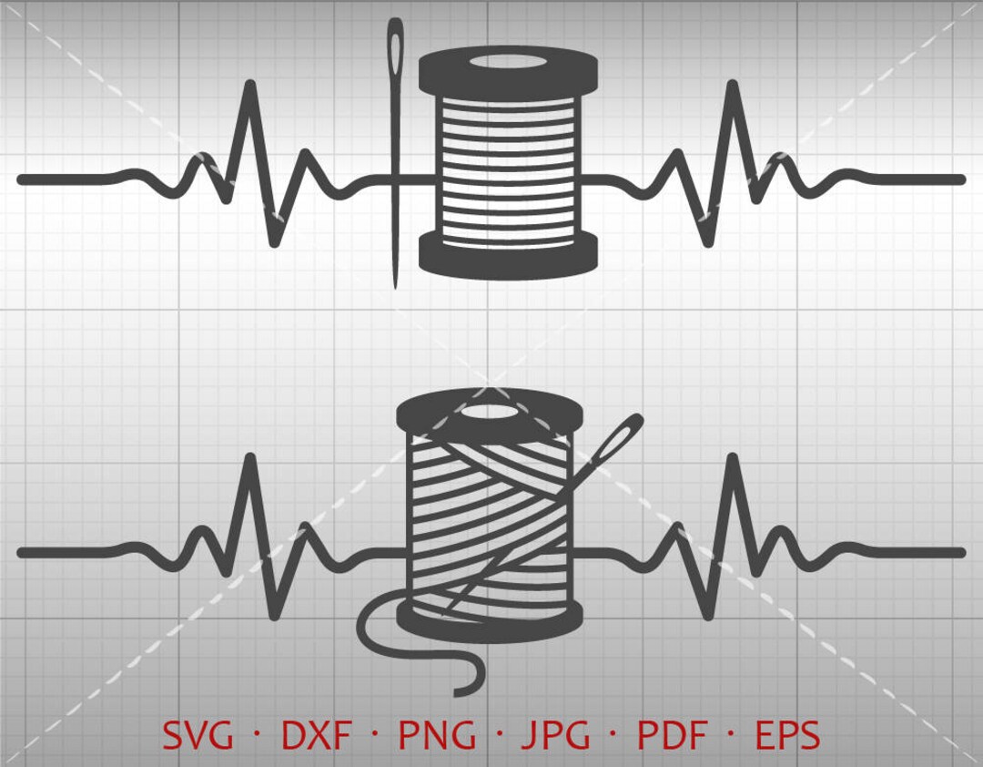 Heartbeat Sew SVG, Sew Needle Thread SVG, Tailor Clipart DXF Vector ...