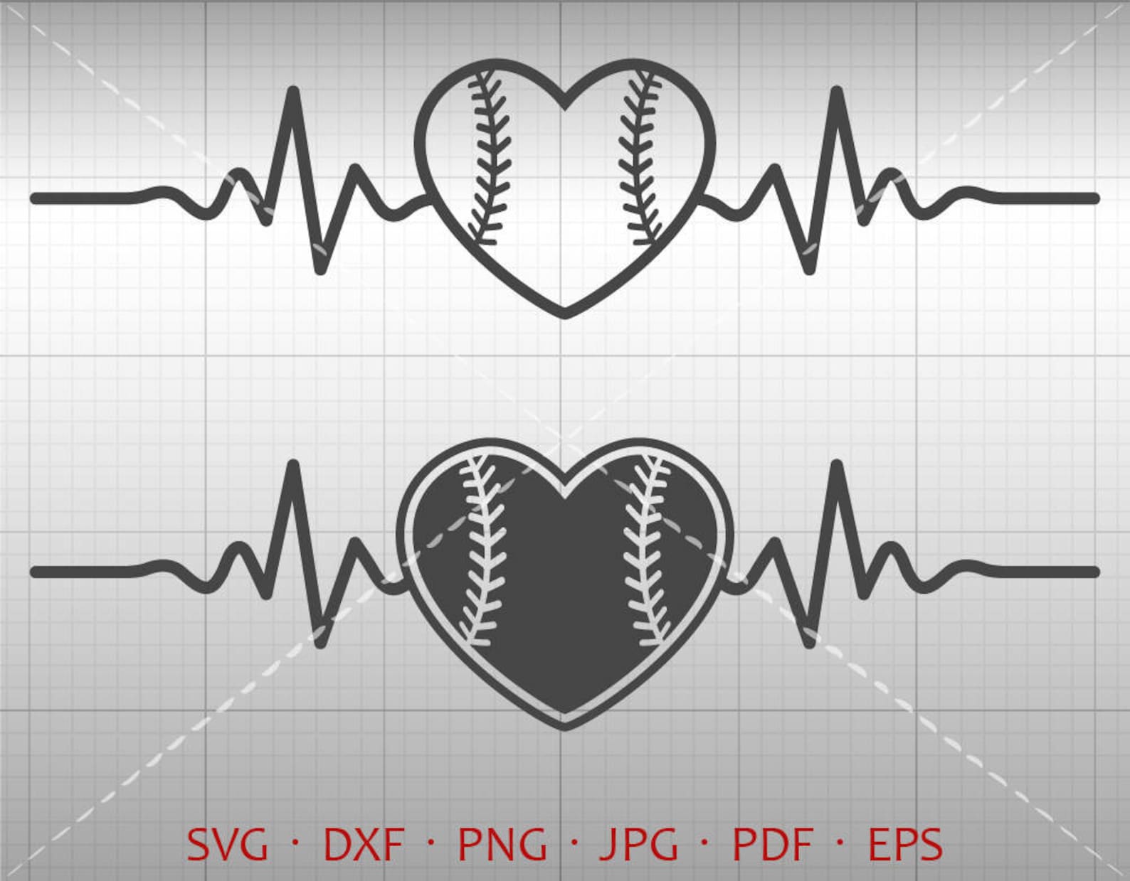 Heartbeat Baseball Heart SVG, EKG Baseball Svg, Clipart DXF Silhouette ...