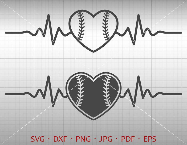 Heartbeat Baseball Heart SVG, EKG Baseball Svg, Clipart DXF Silhouette ...