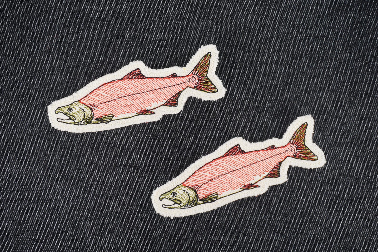 Red Salmon Embroidered Patch, Fish Canvas Applique, Oncorhynchus Nerka ...