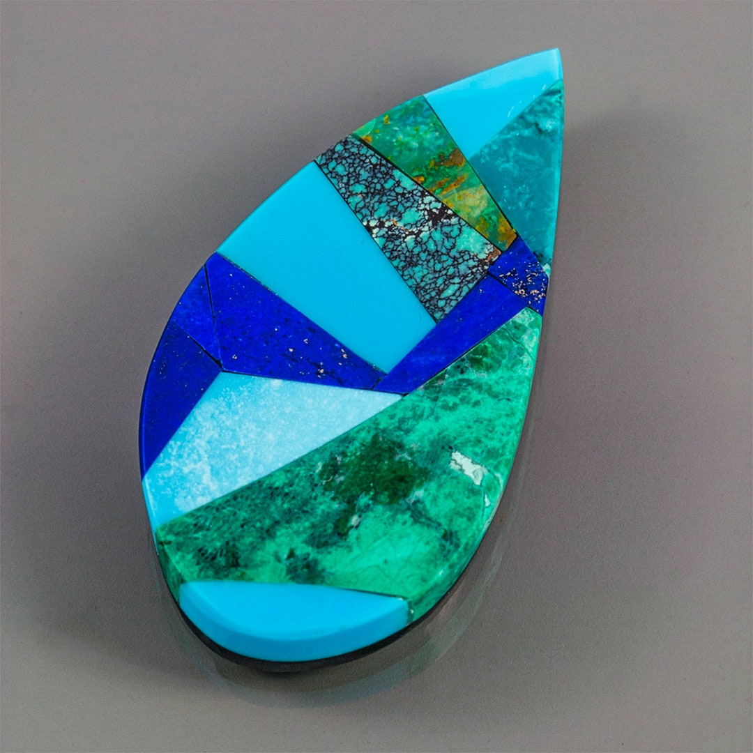 Intarsia / Lapis / Turquoise / Gem Silica / Black Jade Backed / Natural ...