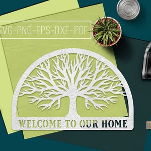 Welcome to Our Home Family Tree Papercut Template, Tree Metal Sign Svg ...