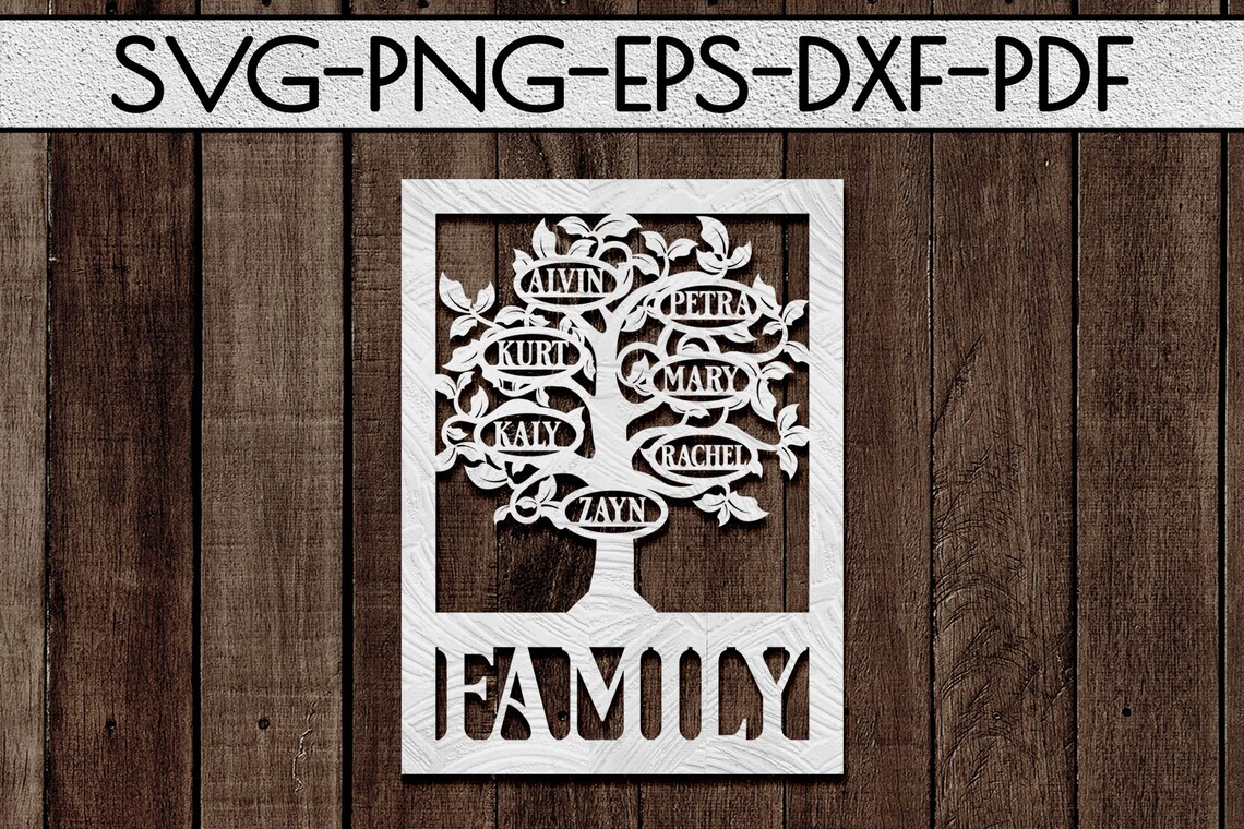 Customizable Family Tree Frame Papercut Template, Family Gift Laser Cut ...