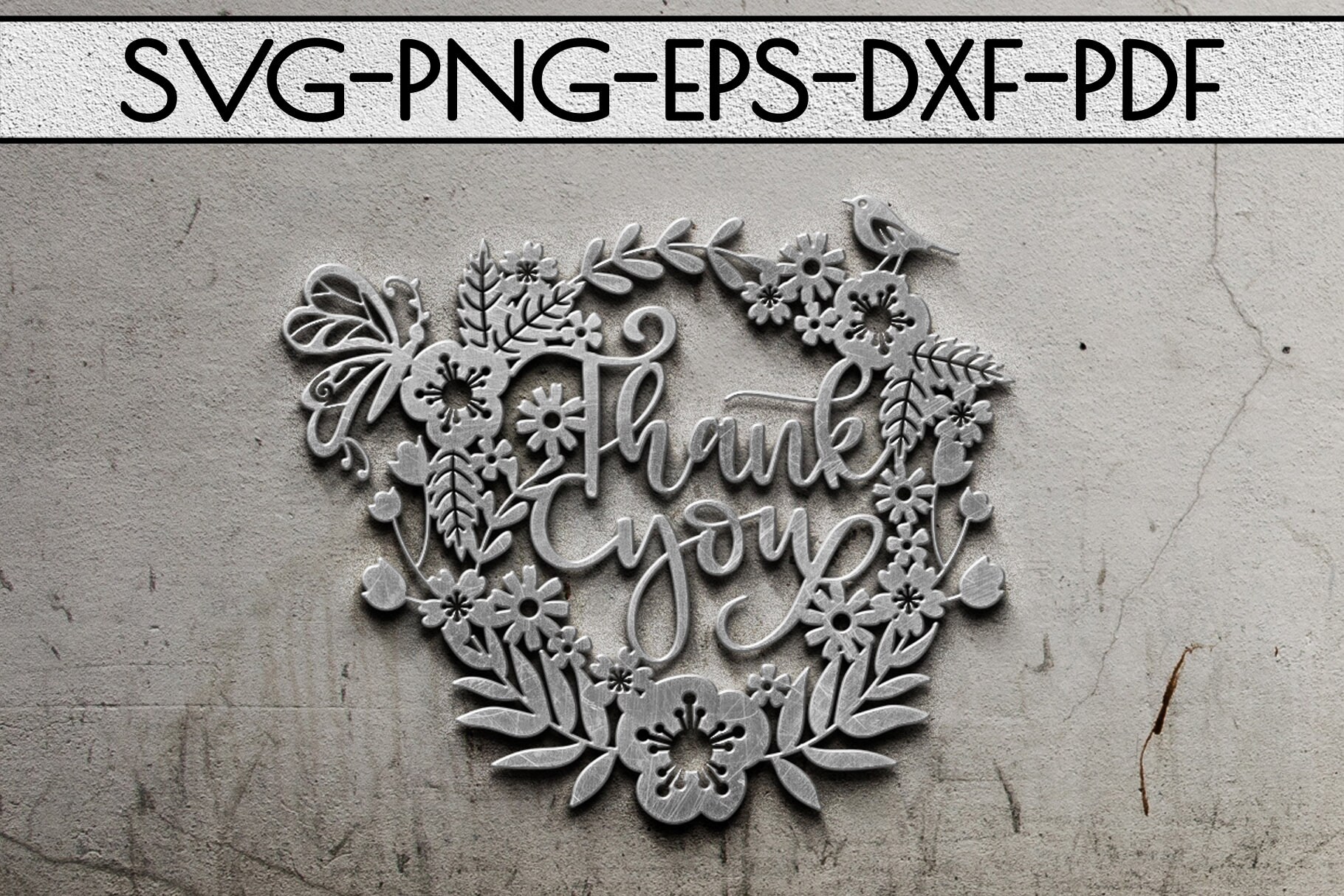 Thank you papercut template svg file flowers cutting file | Etsy