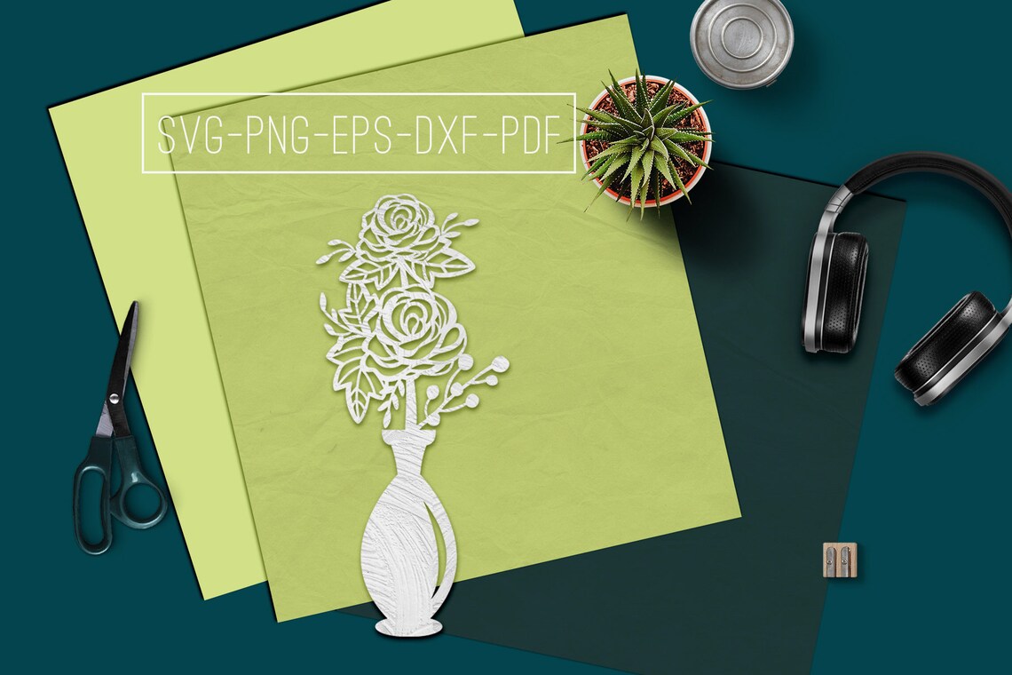 Roses in Vase Papercut Template Svg File Flower Ornament - Etsy