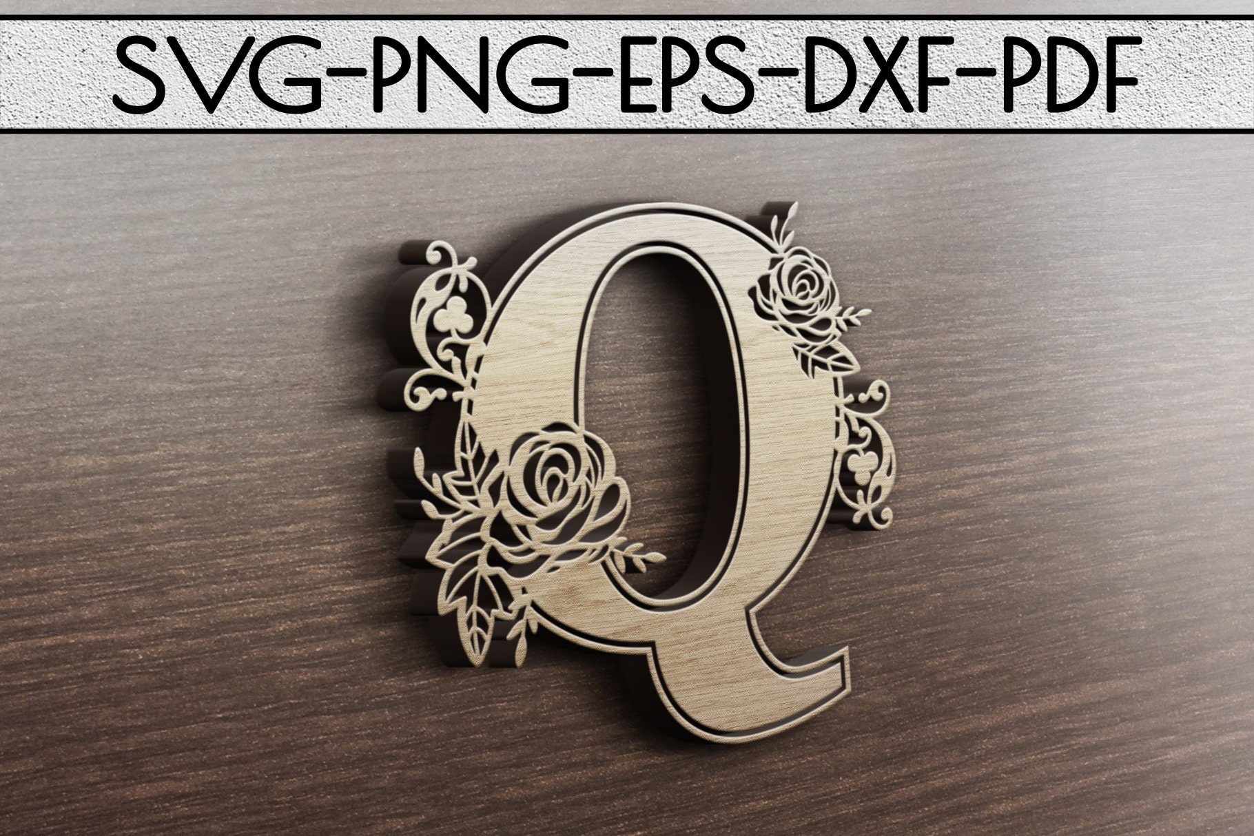 Floral Font Q Paper Cut Template Laser Cut Wedding Day Gift | Etsy