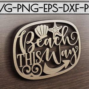 Beach This Way Paper Cut Template Svg File, Beach House Decor, Summer ...