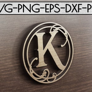 Monogram K Papercut Template, Vinyl Laser Cut, Circle Frame Monogram ...