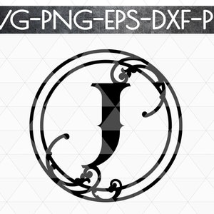 Monogram J Papercut Template, Vinyl Laser Cut, Circle Frame Monogram ...