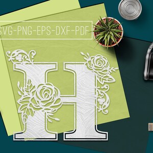 Floral Font H Papercut Template, Laser Cut, Wedding Day Gift Ideas ...