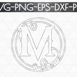 Monogram M Papercut Template, Vinyl Laser Cut, Elegant Circle Frame ...