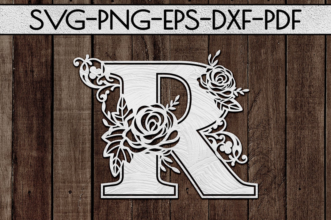 Floral Font R Paper Cut Template, Laser Cut, Wedding Day Gift Ideas ...