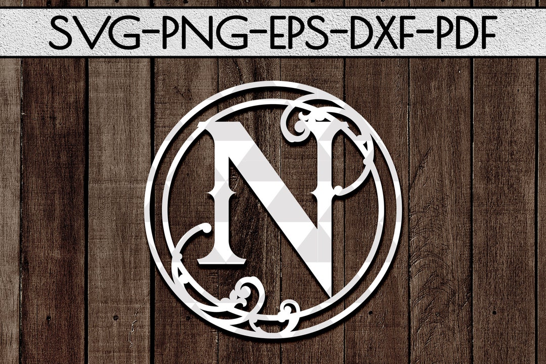 Monogram N Papercut Template, Vinyl Laser Cut, Elegant Circle Frame ...