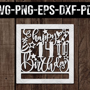 14th Birthday Papercut Cutting Template, Birthday Wishes, Birthday Card ...