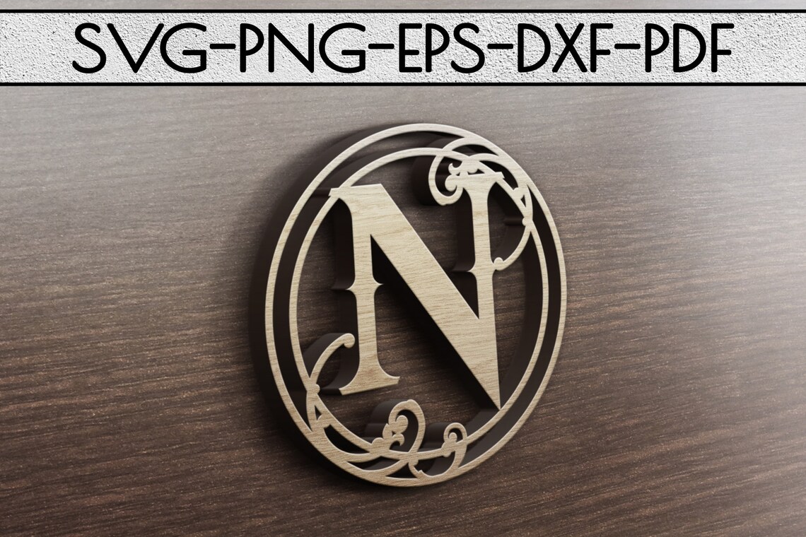 Monogram N Papercut Template Vinyl Laser Cut Elegant Circle | Etsy