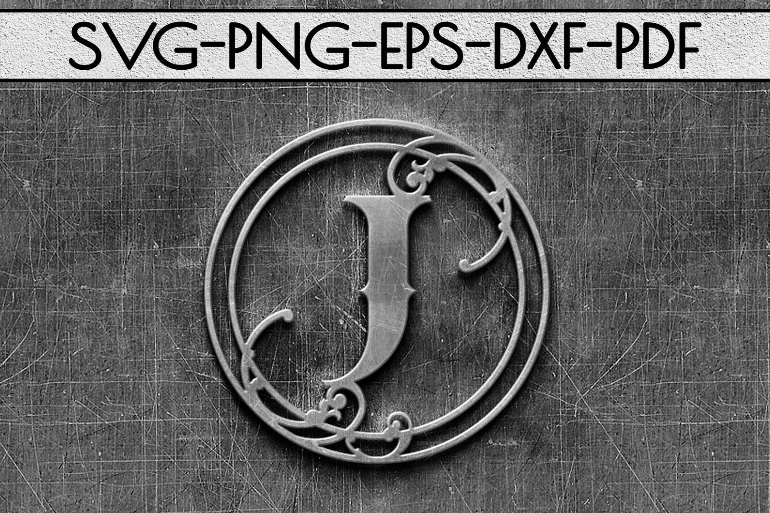 Monogram j papercut template vinyl laser cut circle frame | Etsy