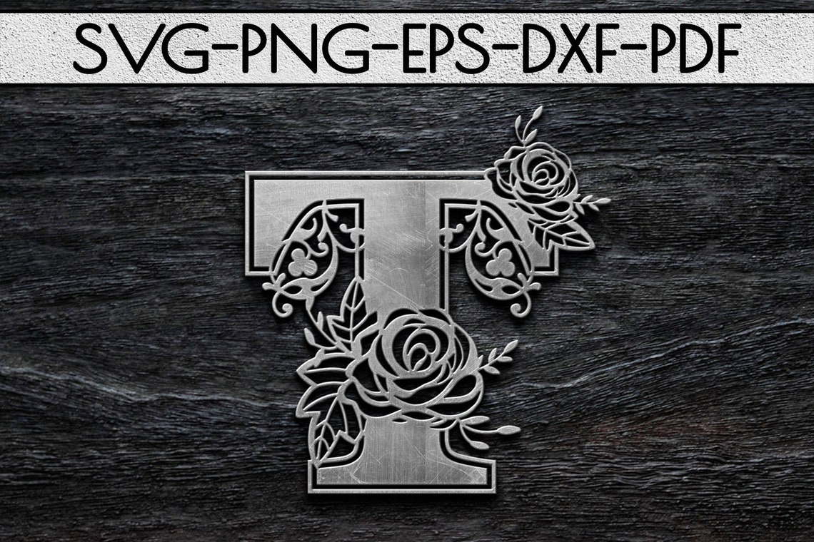 Floral Font T Paper Cut Template Laser Cut Wedding Day Gift - Etsy