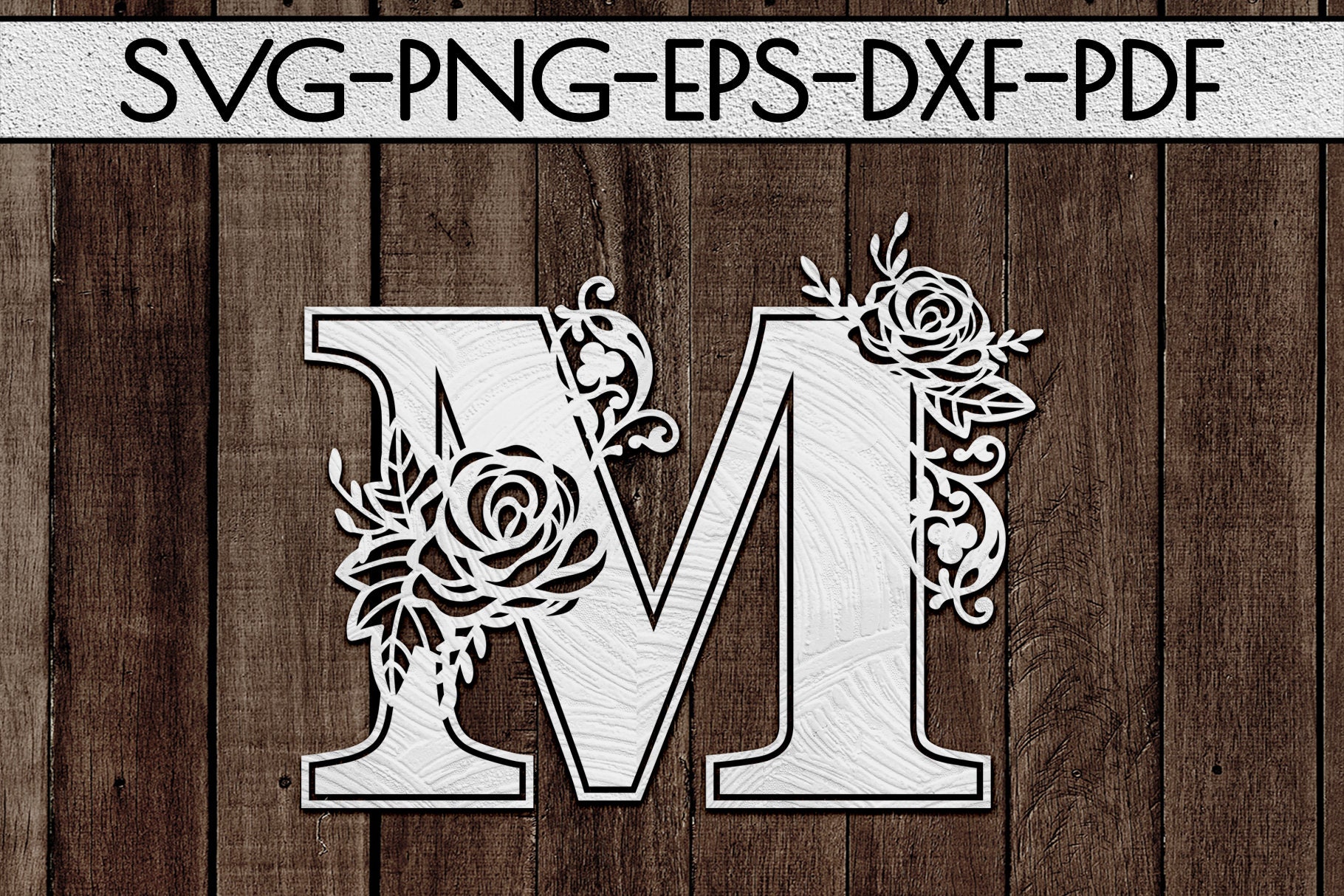Floral font m paper cut template laser cut wedding day gift | Etsy