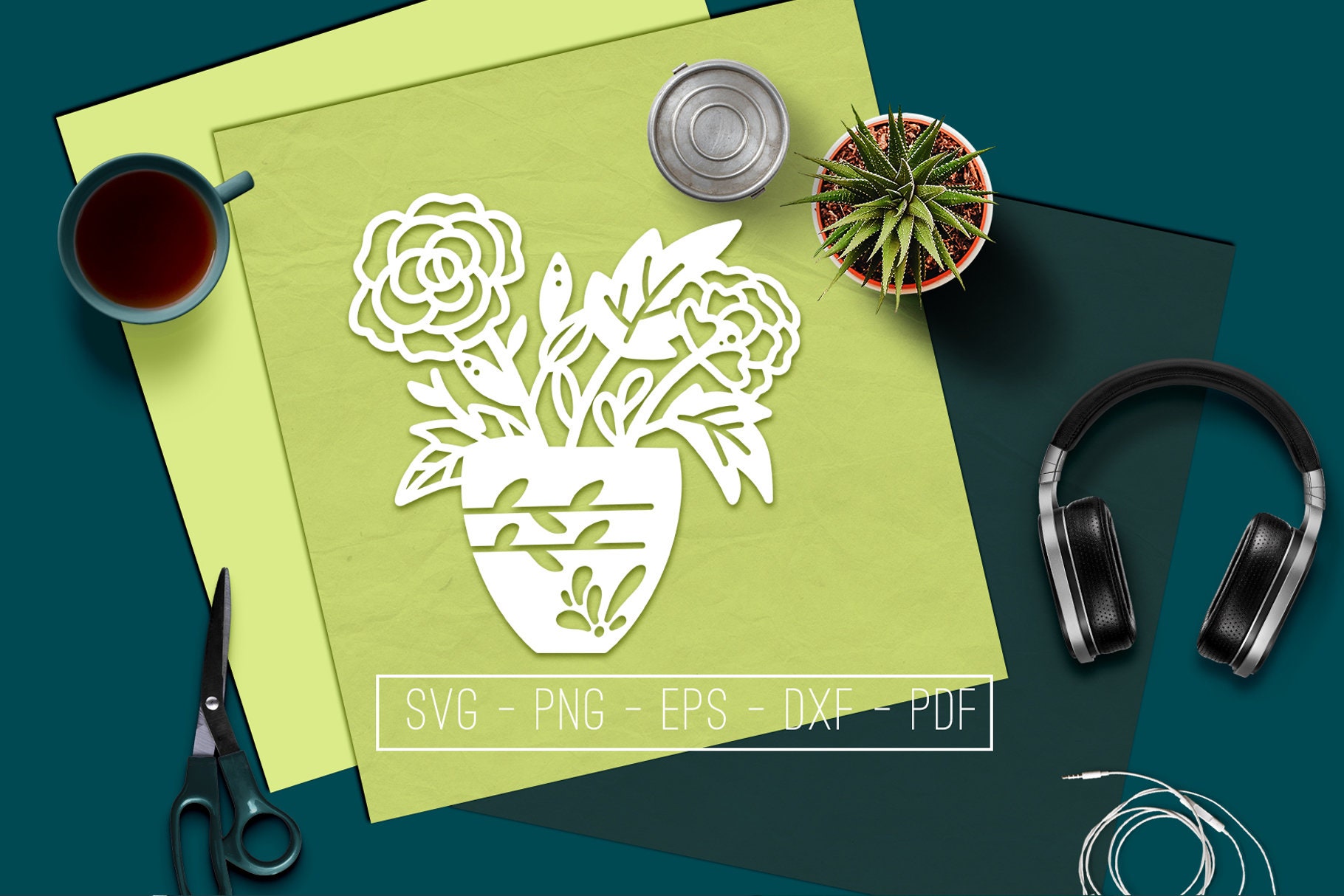 Flowers in Vase Papercut Template Svg File, Flower Decor Cutting File ...