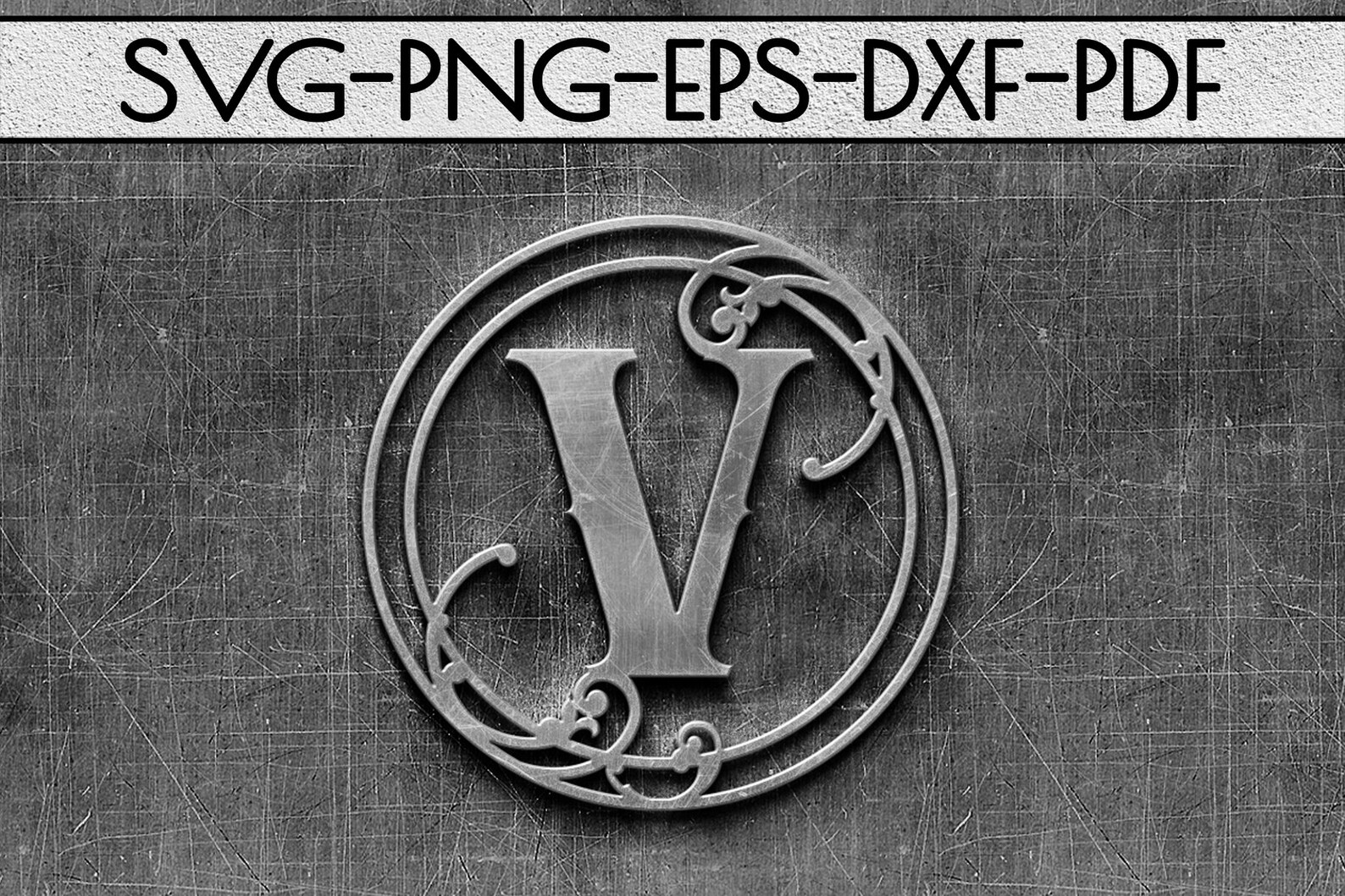 Monogram V Papercut Template Vinyl Laser Cut Elegant Circle - Etsy