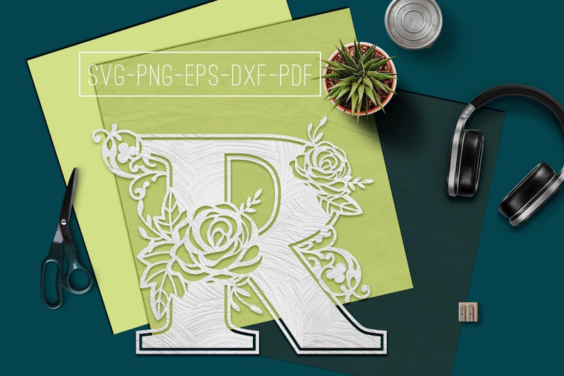 Floral Font R Paper Cut Template, Laser Cut, Wedding Day Gift Ideas ...