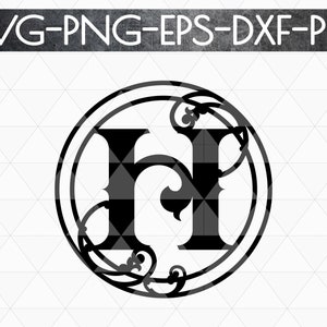 Monogram H Papercut Template, Vinyl Laser Cut, Circle Frame Monogram ...