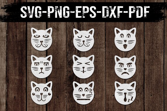 Cat Face Emoticon Papercut Templates Cutting File Gift Ideas | Etsy