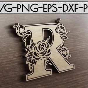 Floral Font R Paper Cut Template, Laser Cut, Wedding Day Gift Ideas ...